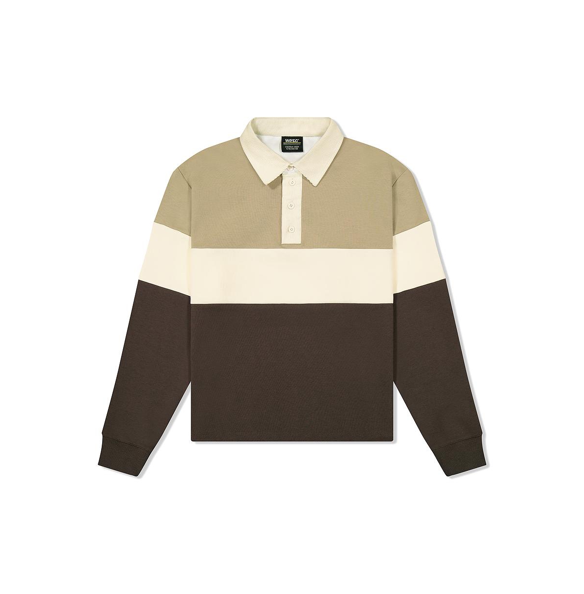 Click here for WeSC Mens Cropped Rugby Polo Ls Colorblock - Mud prices
