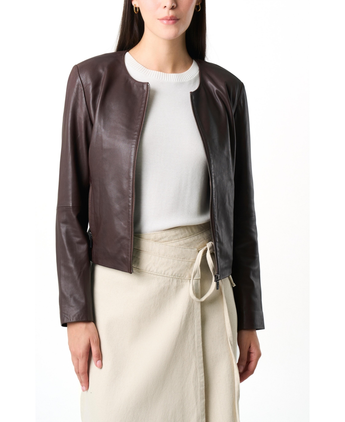 Click here for Velez Womens Rider leather jacket - Brown prices