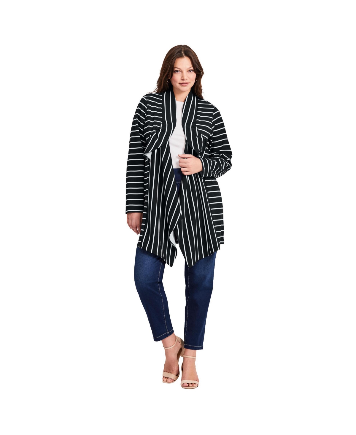Click here for Avenue Womens Striped Cascade Cardigan - Black str... prices