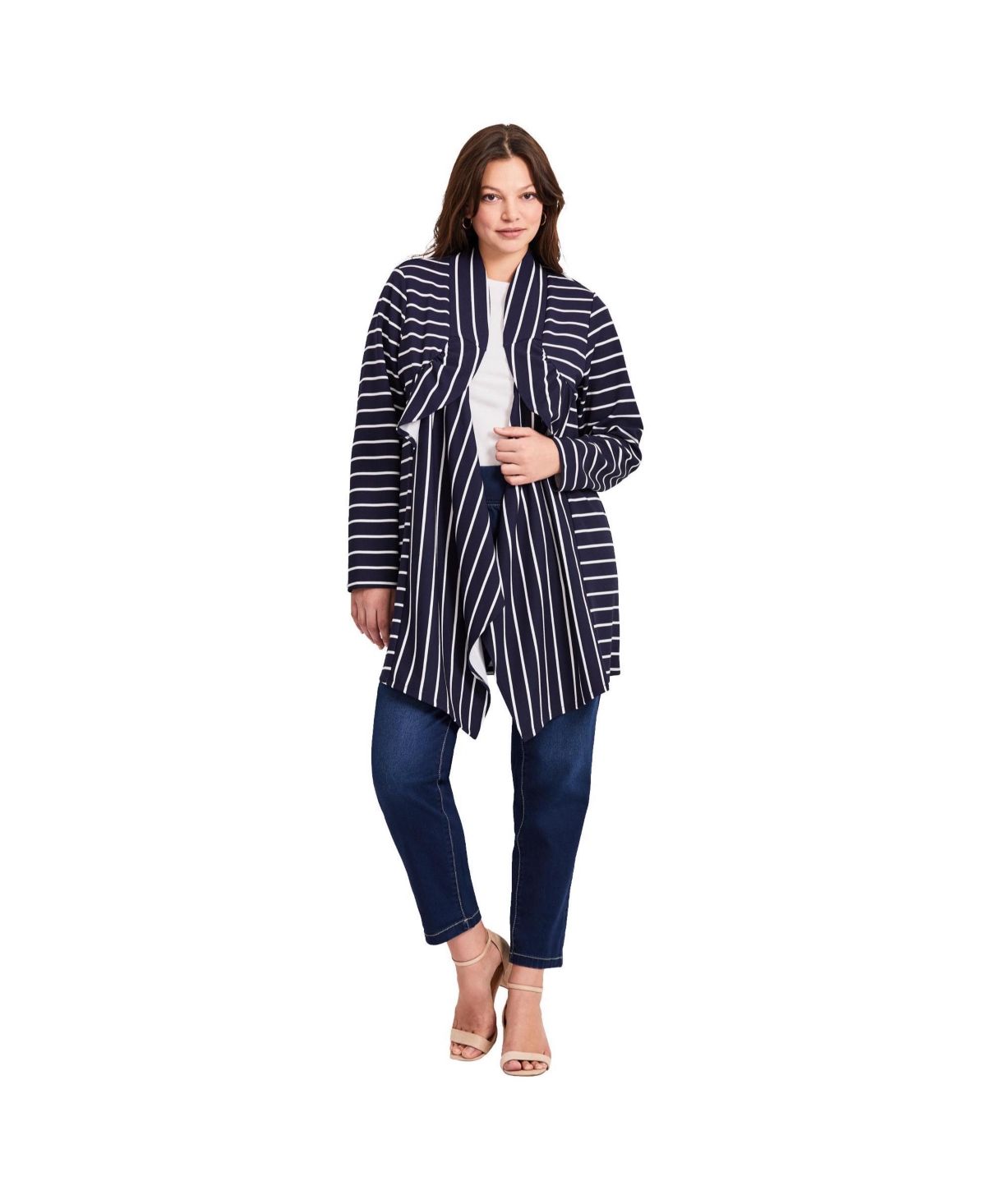 Click here for Avenue Womens Striped Cascade Cardigan - Navy stri... prices