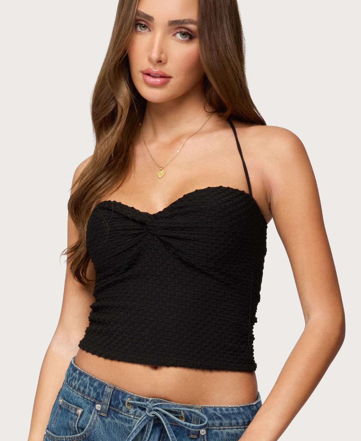 Click here for Edikted Womens Zoee Twisted Textured Halter Top -... prices