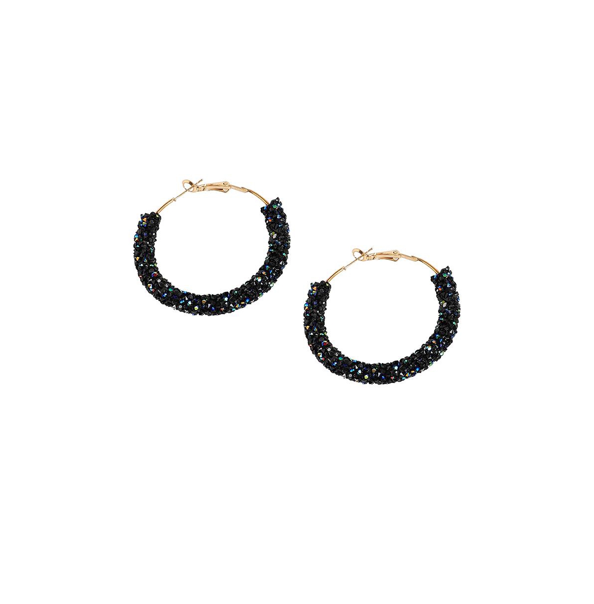 Click here for Sohi Womens Black Stone Hoop Earrings - Black prices