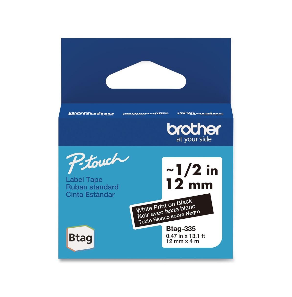 Brother P-Touch Btag335 0.47 in. x 13.1 ft. Genuine P-Touch BTAG Label Tapes - White on Black - Black