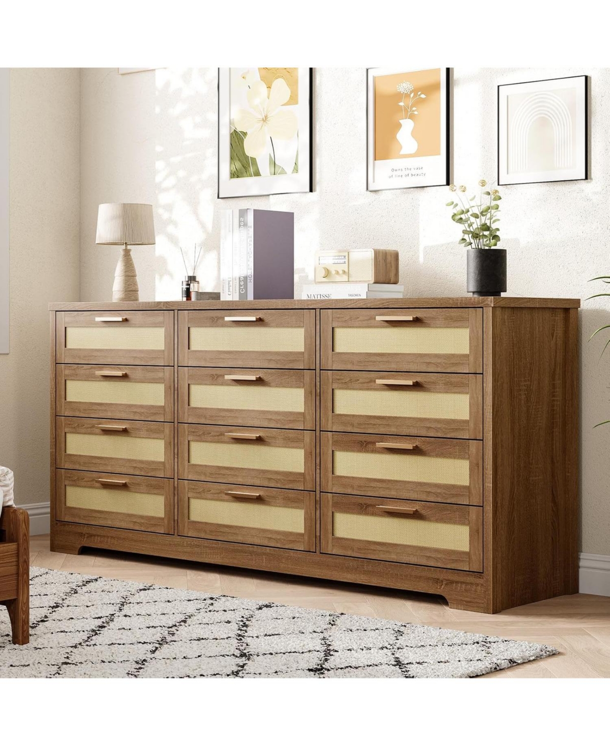 Click here for 12-Drawer Rattan Bedroom Dresser  Modern Wood Stor... prices