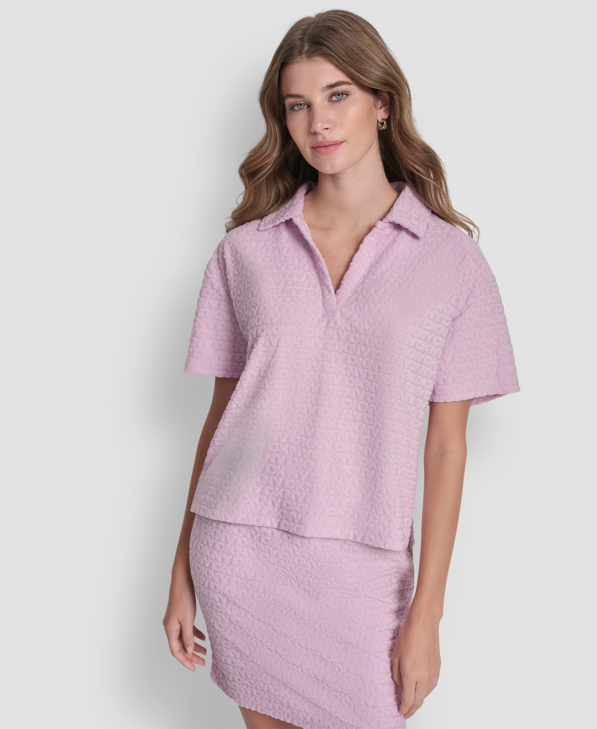 Click here for Dkny Jeans Womens Boxy Polo Collared T-Shirt - Pin... prices