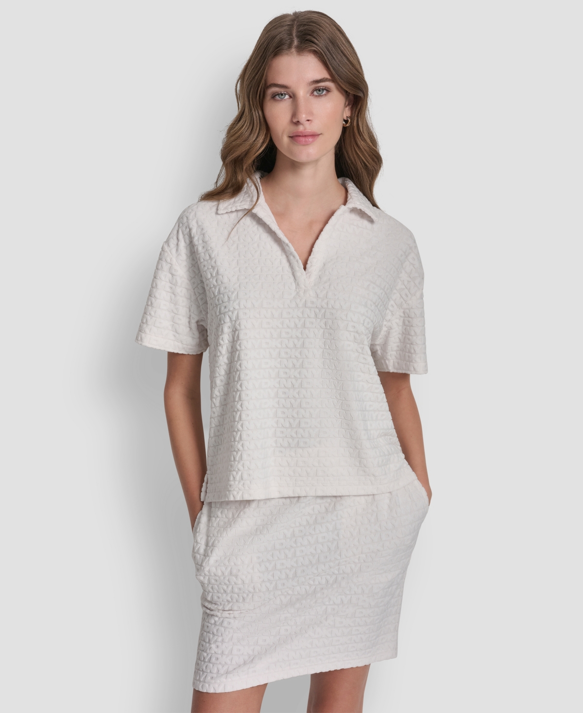 Click here for Dkny Jeans Womens Boxy Polo Collared T-Shirt - Ivo... prices