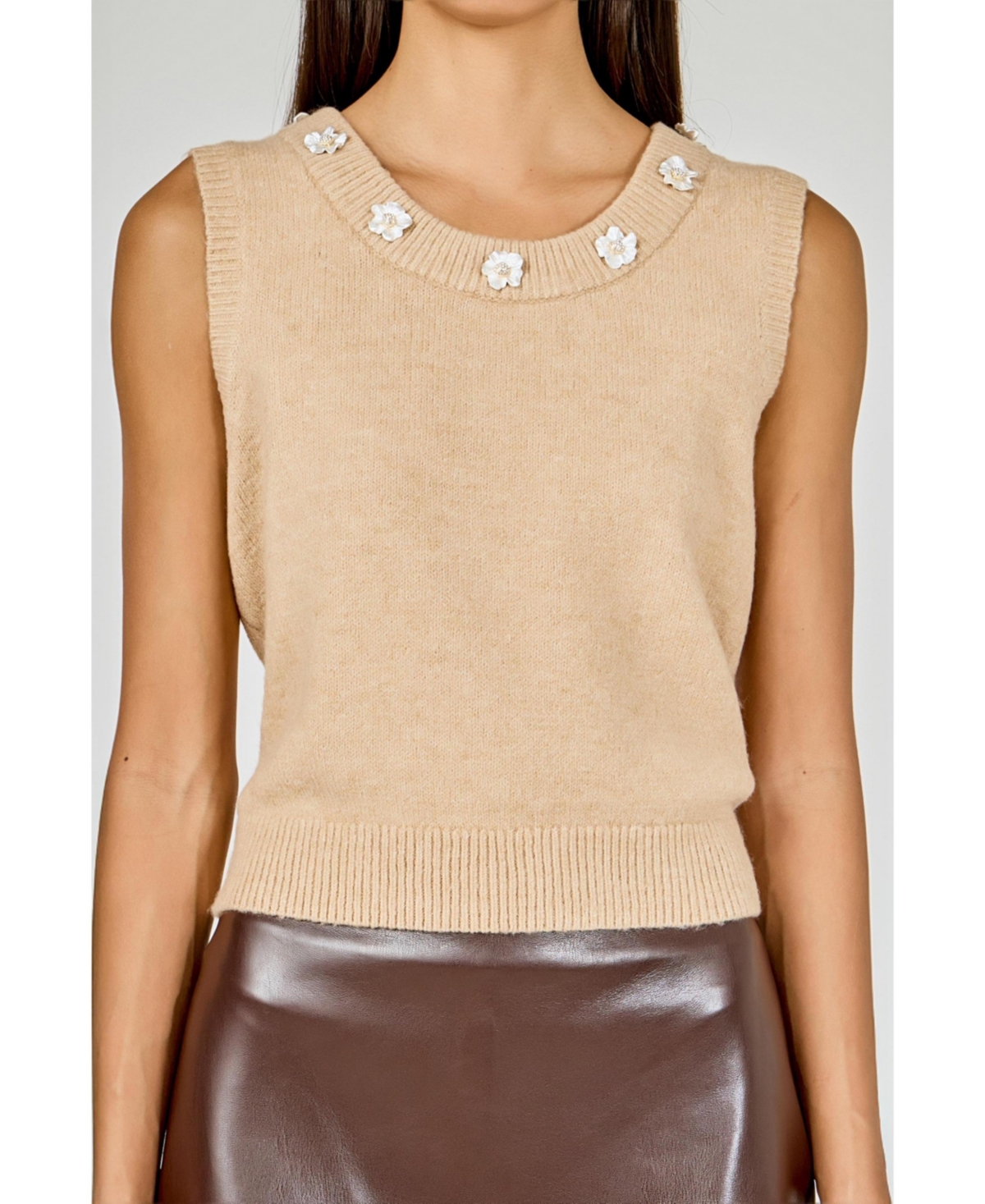 Click here for endless rose Womens Floral Button Knit Vest - Tan prices