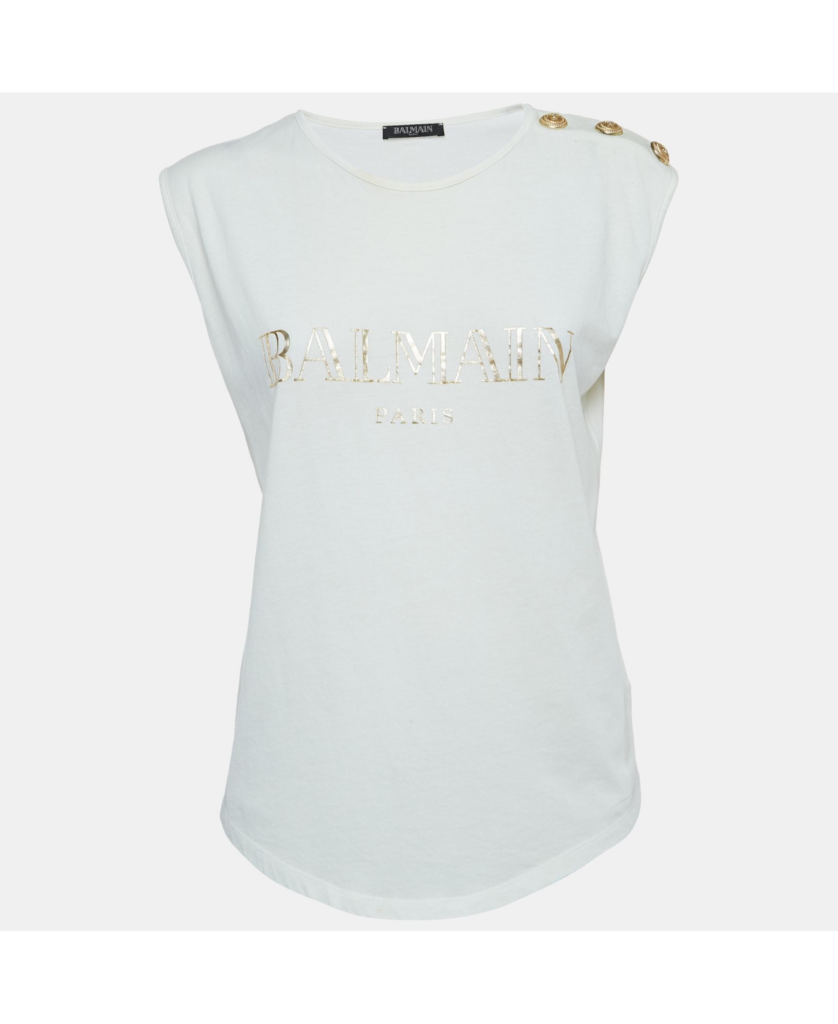 Click here for Pre-Owned Balmain Womens White Logo Print Distress... prices