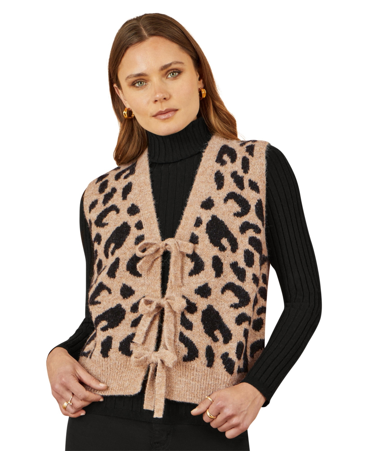 Click here for Yumi Womens Knitted Cheetah Print Tie Waistcoat -... prices