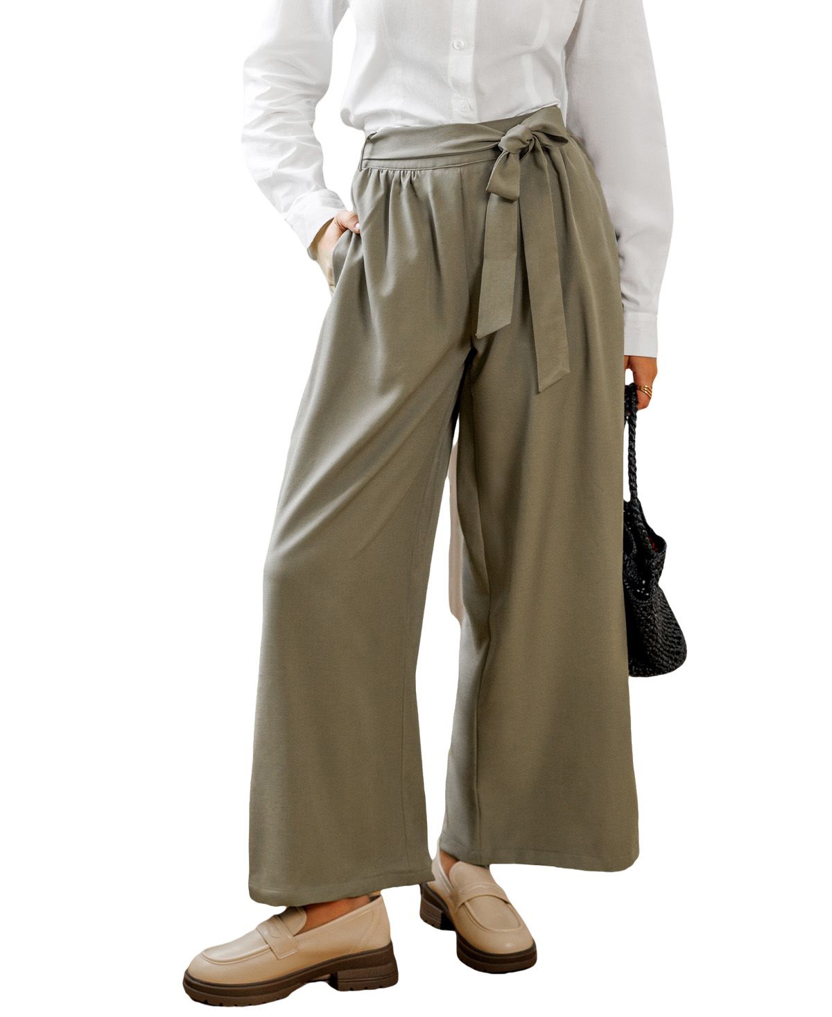 Click here for Cupshe Womens Pleated Wide-Leg Pants with Waist Ti... prices