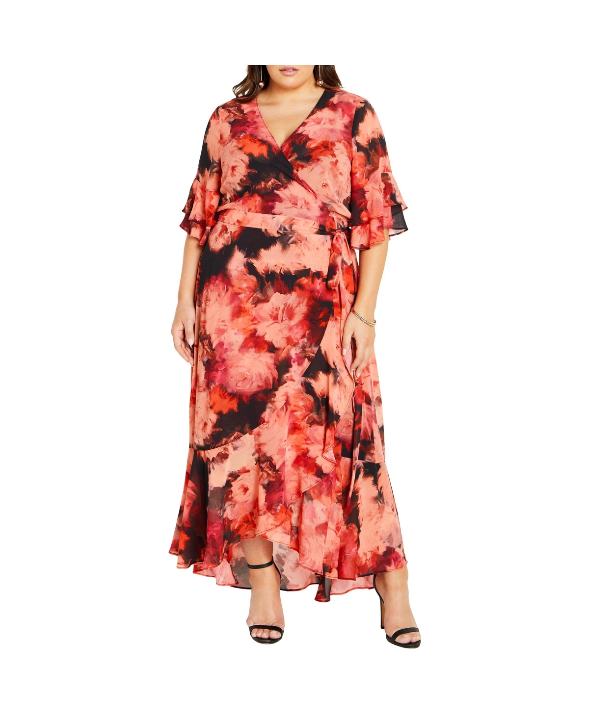 Click here for City Chic Womens Mischa Floral Wrap Ruffle Maxi Dr... prices