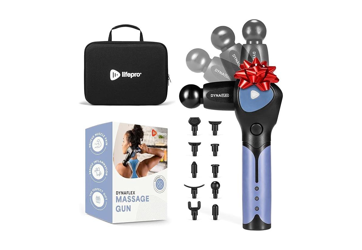 LifePro Heavy Duty Massage Gun for Athletes - Deep Tissue Percussion Muscle Massager with Adjustable Heads & Tips - Blue