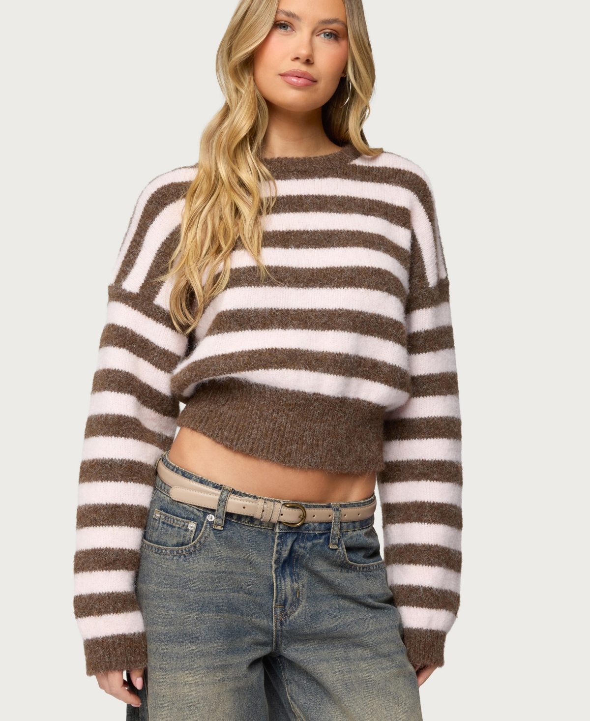 Click here for Edikted Womens Penelope Fuzzy Striped Sweater - Br... prices