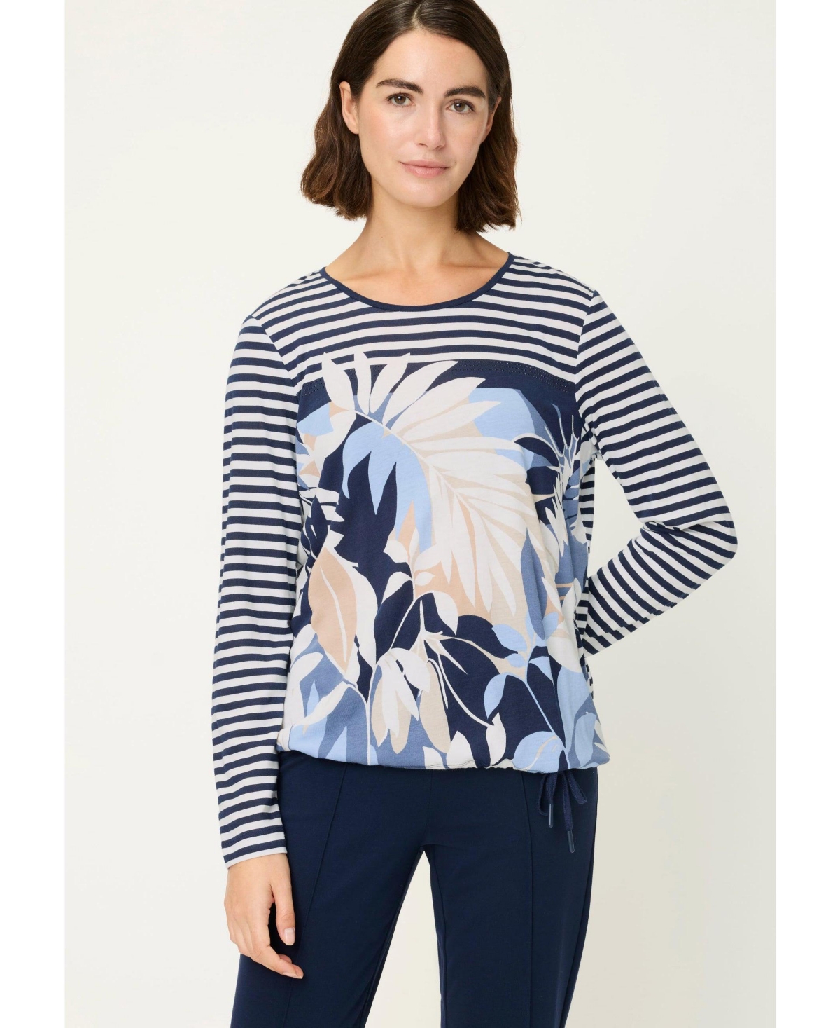 Click here for Olsen Womens Panneaux Print T-Shirt - Ink blue prices