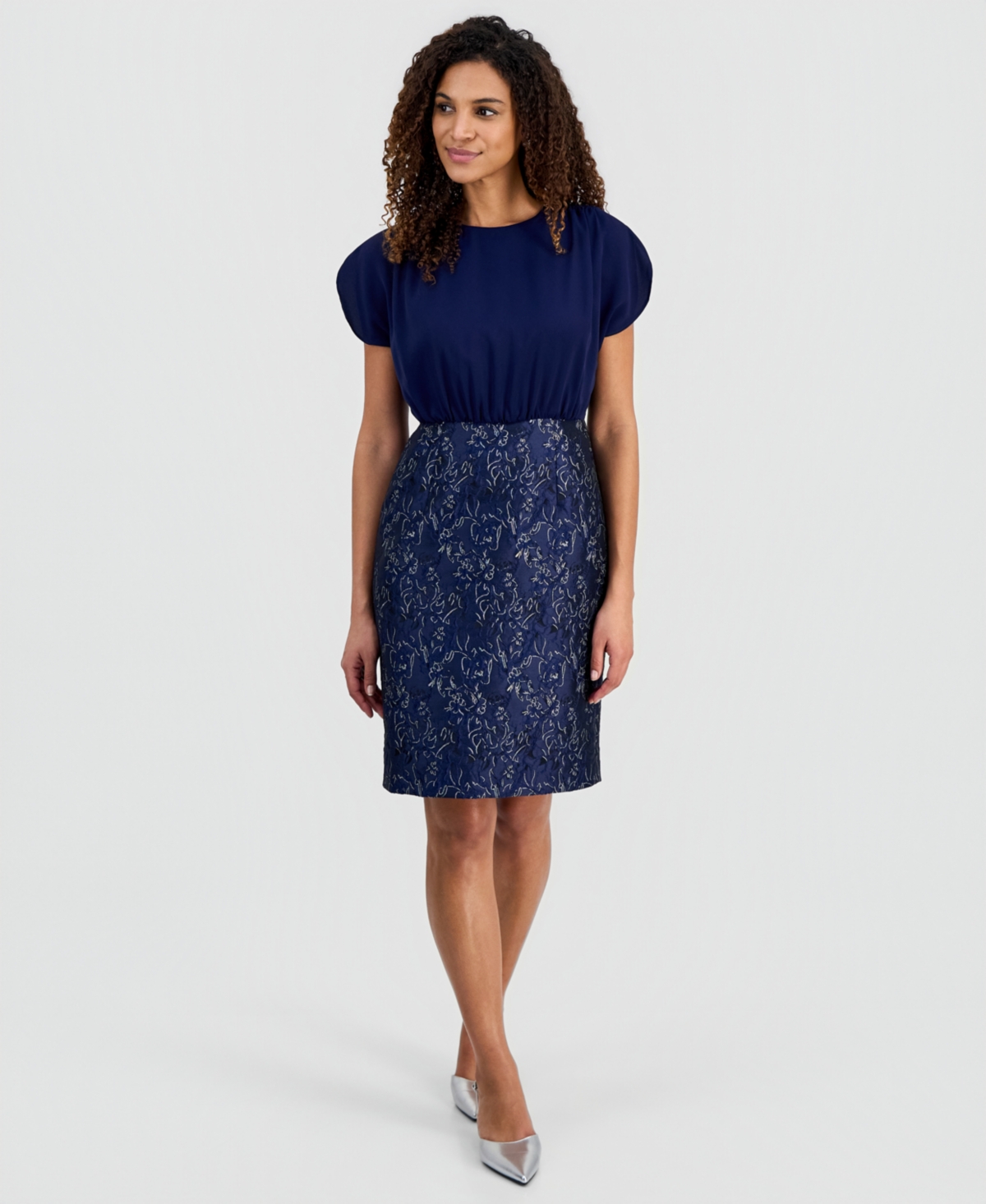 Click here for Kasper Womens Mixed-Media Jacquard Sheath Dress -... prices