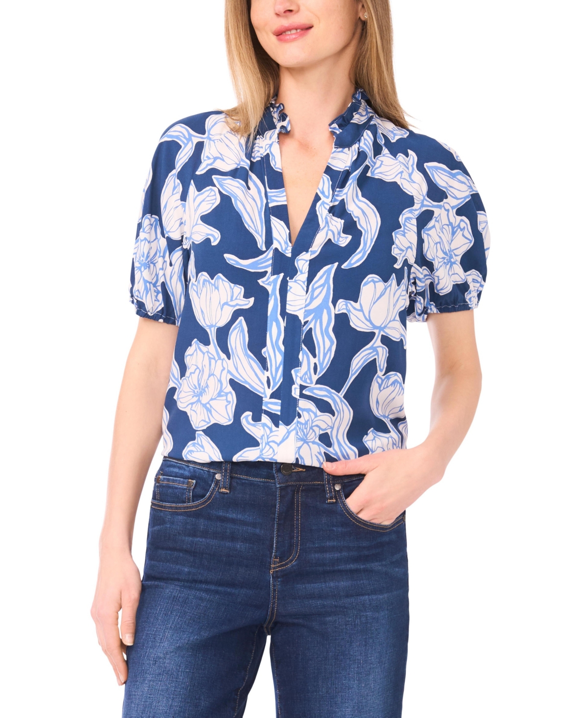 Click here for CeCe Womens Printed Raglan Top - Denim/White prices