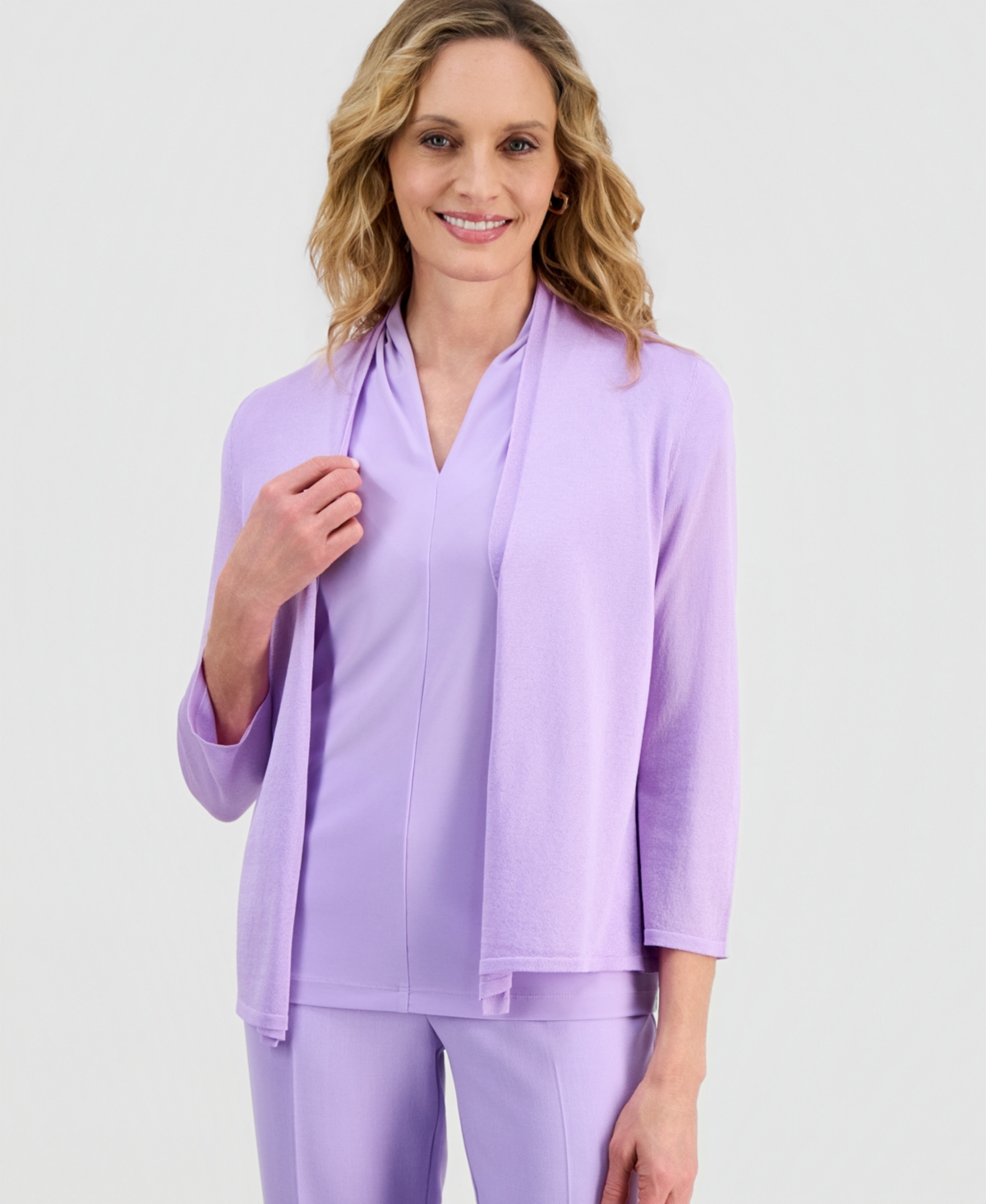 Click here for Kasper Womens Self Edge A-Line Cardigan - Lavender... prices