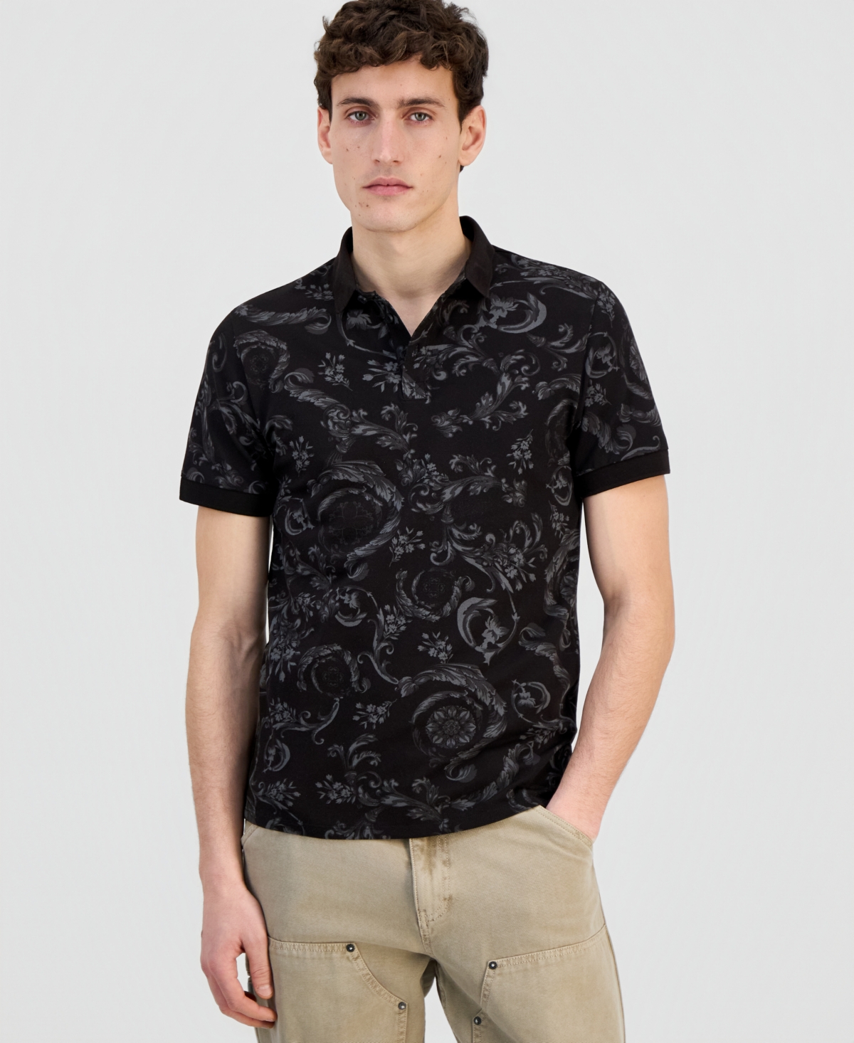 Click here for Guess Mens Baroque Printed Polo Shirt - Black prices