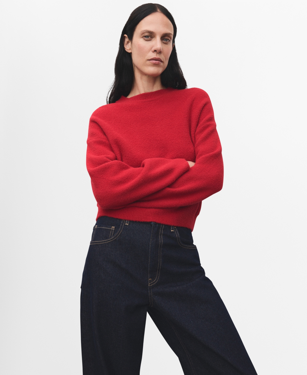 Click here for Mango Womens Round-Neck Knitted Sweater - Red prices