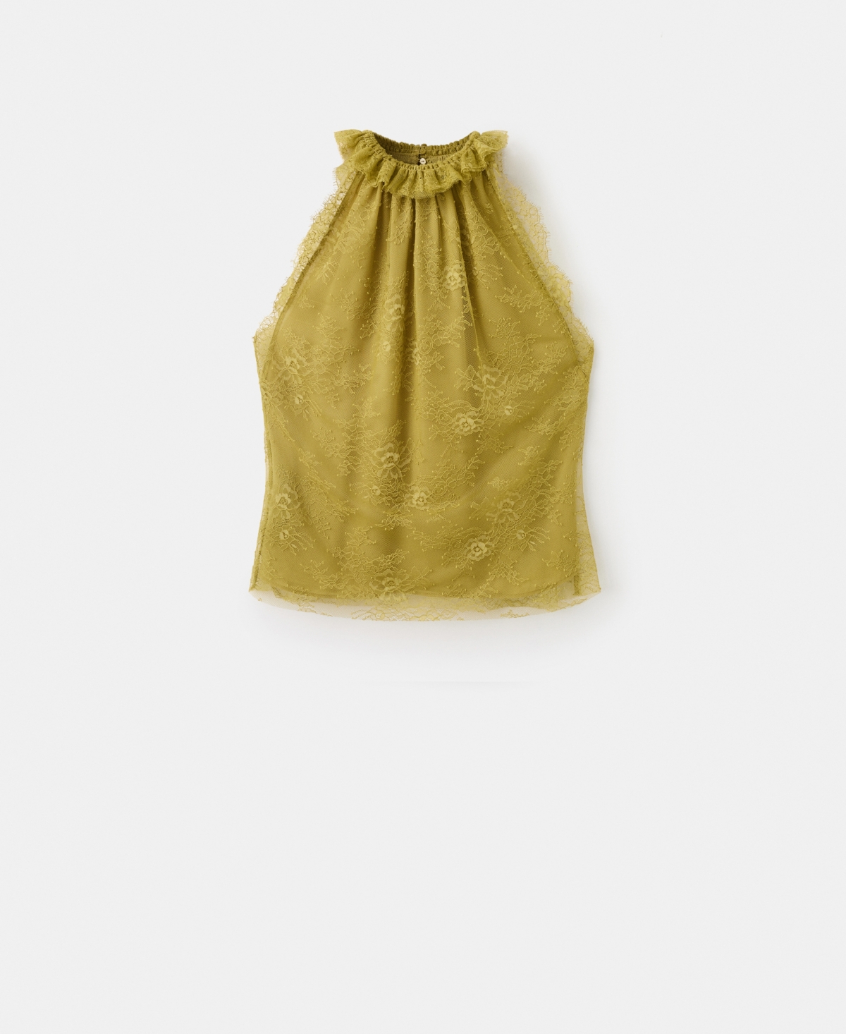 Click here for Mango Womens Ruff Collar Lace Top - Olive Green prices