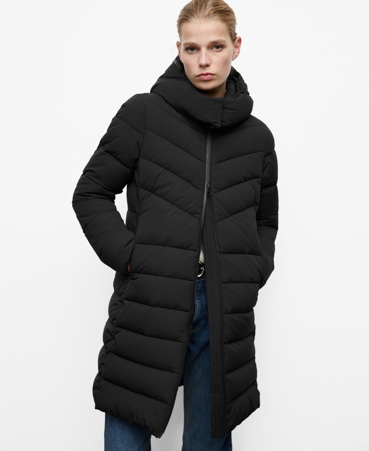 Click here for Mango Womens Hood Midi Quilted Anorak - Black prices
