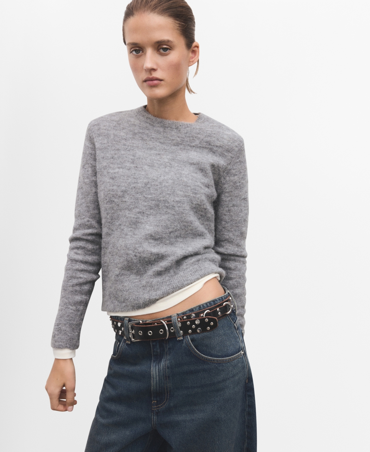 Click here for Mango Womens Knitted Wool Blend Sweater - Gray prices