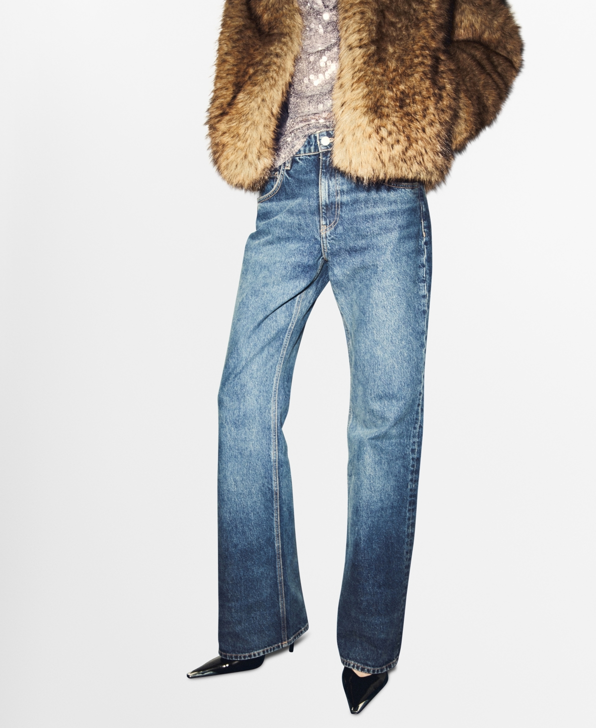 Click here for Mango Womens Low-Rise Flared Jeans - Dark Blue prices