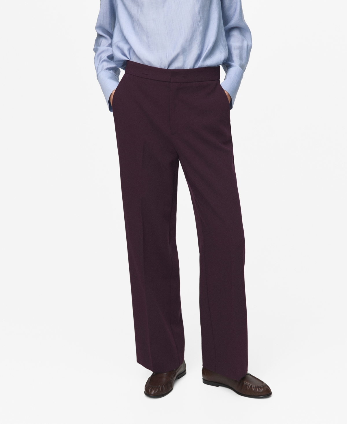 Click here for Mango Womens High-Waist Straight Pants - Plum prices