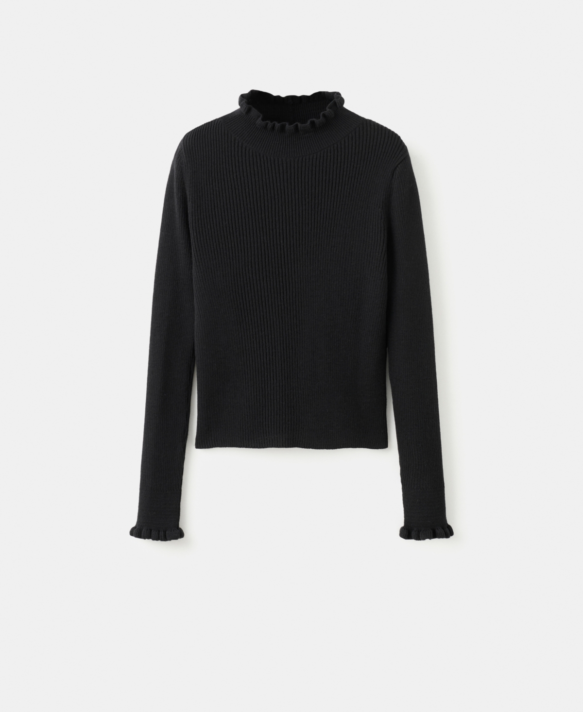 Click here for Mango Womens Scalloped Edges Ribbed Sweater - Blac... prices