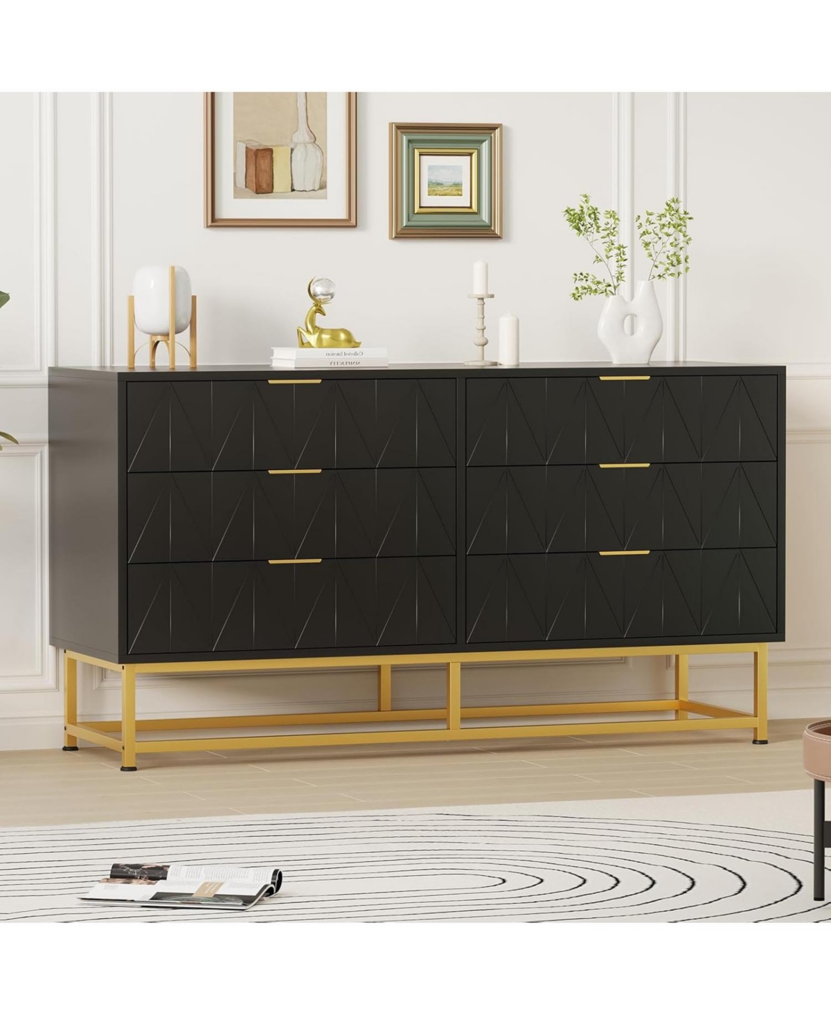 Click here for gaomon Modern White 6-Drawer Dresser with Gold Han... prices