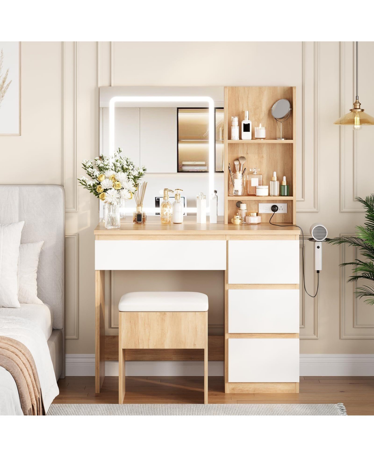 Click here for gaomon Vanity Desk with Mirror and Lights - Modern... prices