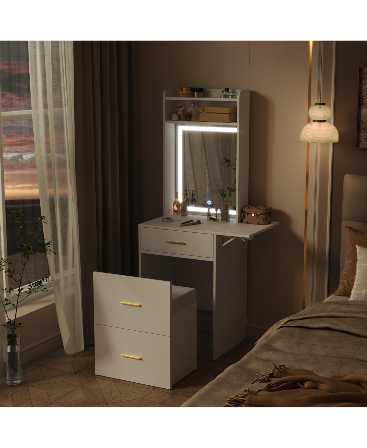 Click here for Streamdale Foldable Vanity Table with Mirror  Ligh... prices