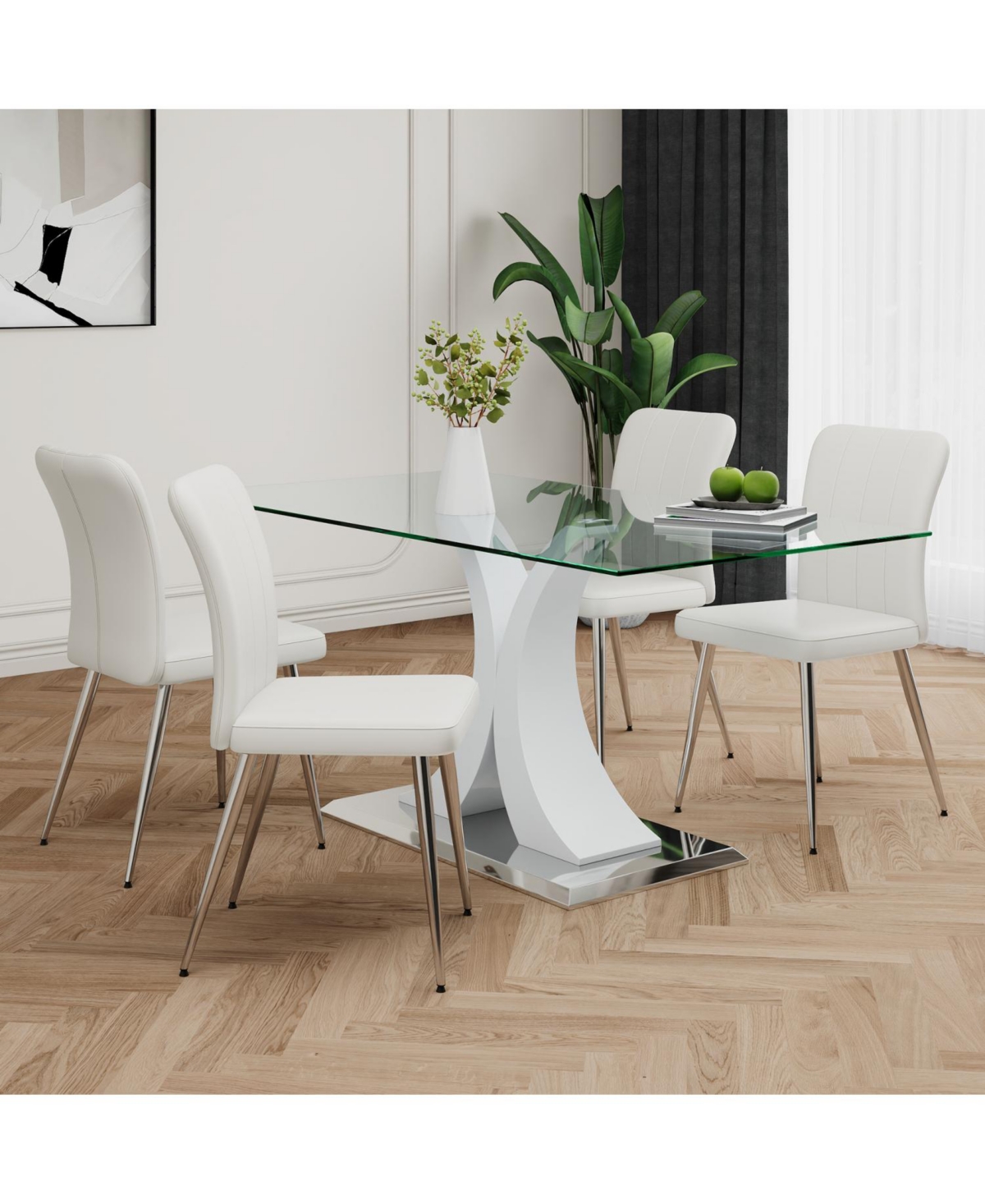 Click here for Streamdale Furniture Modern Glass Table & White Di... prices