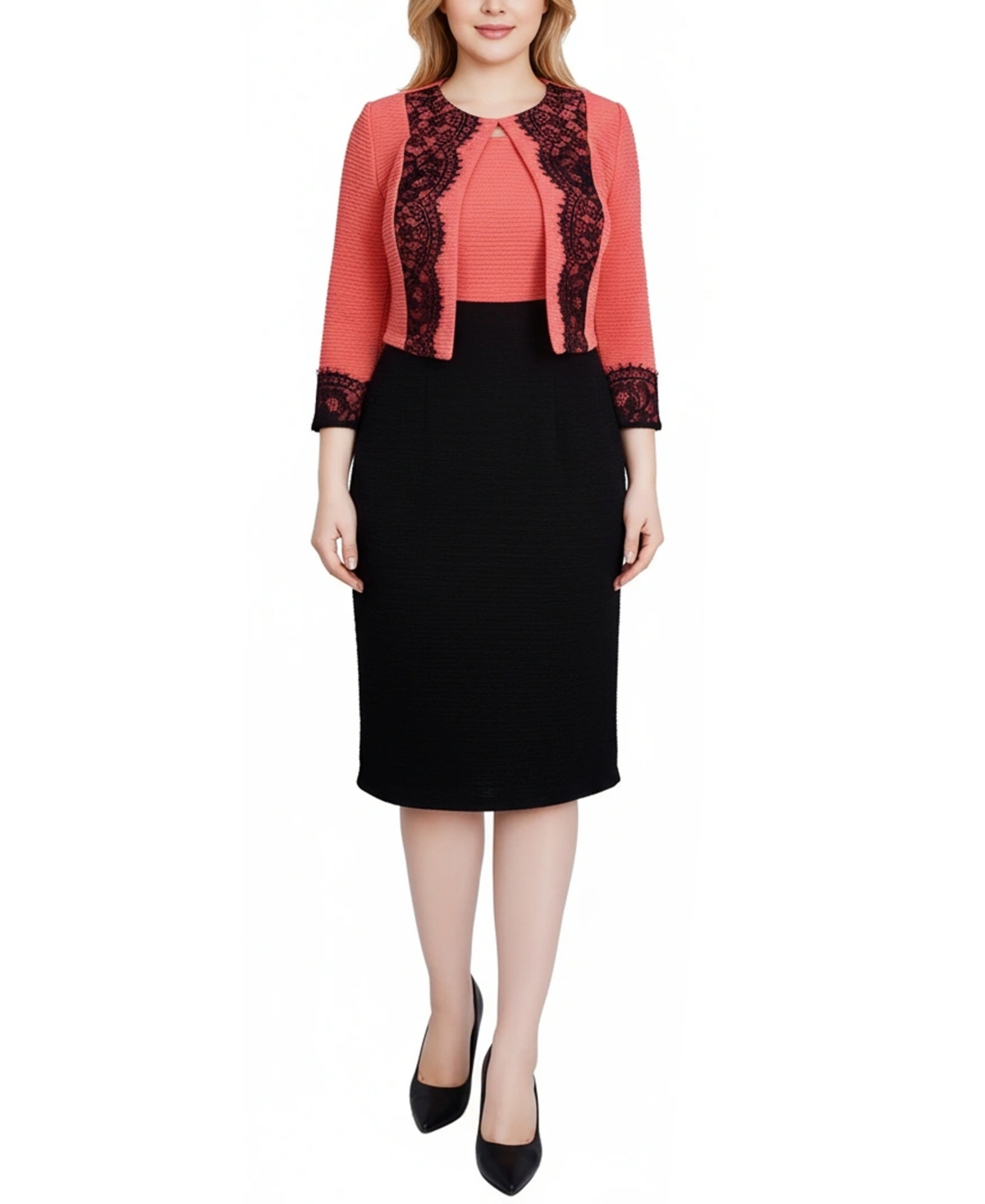 Click here for Ny Collection Womens Lace-Detail 2 Piece Textured... prices