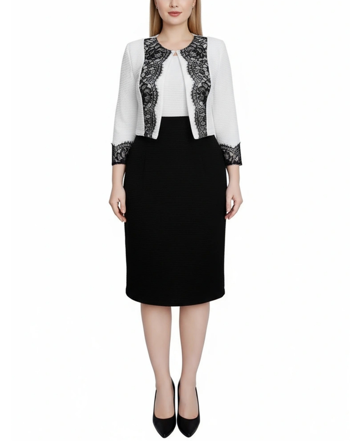 Click here for Ny Collection Womens Lace-Detail 2 Piece Textured... prices