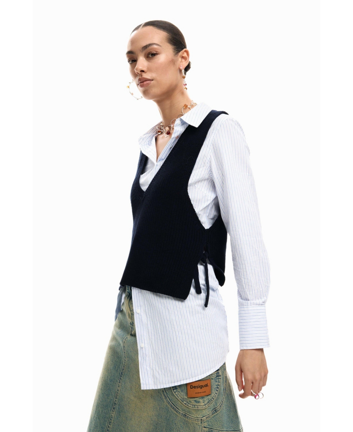 Click here for Desigual Womens Shirt with detachable vest - Black prices