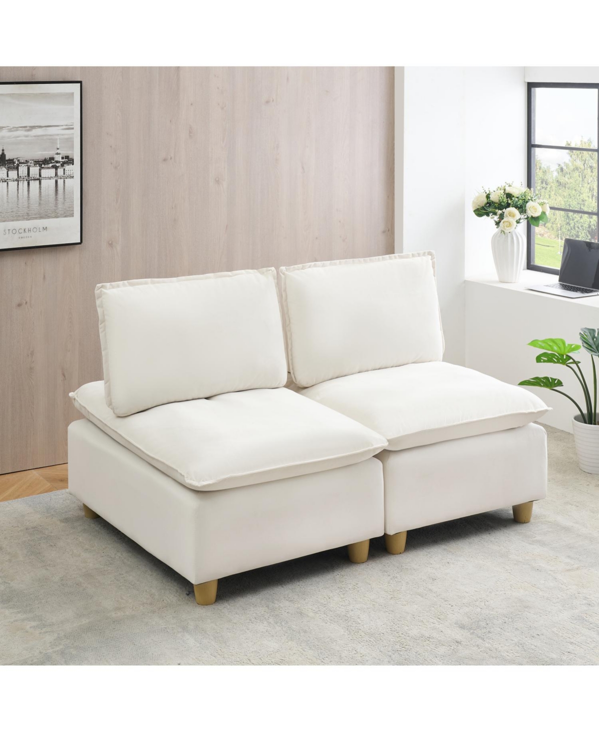 Click here for Streamdale Beige Flannel Double-Seat Sofa with Min... prices