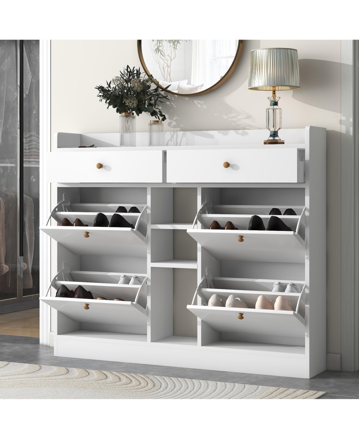 Click here for Lovmor Modern Shoe Cabinet with Pull Down Drawers... prices