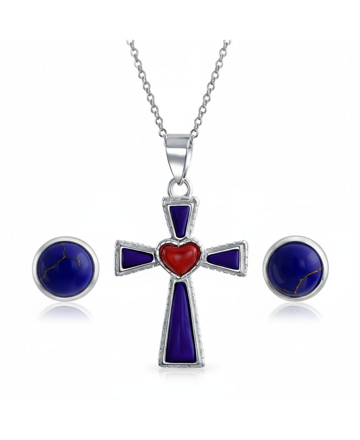 Click here for Bling Jewelry Created Blue Lapis Cross Pendant Nec... prices