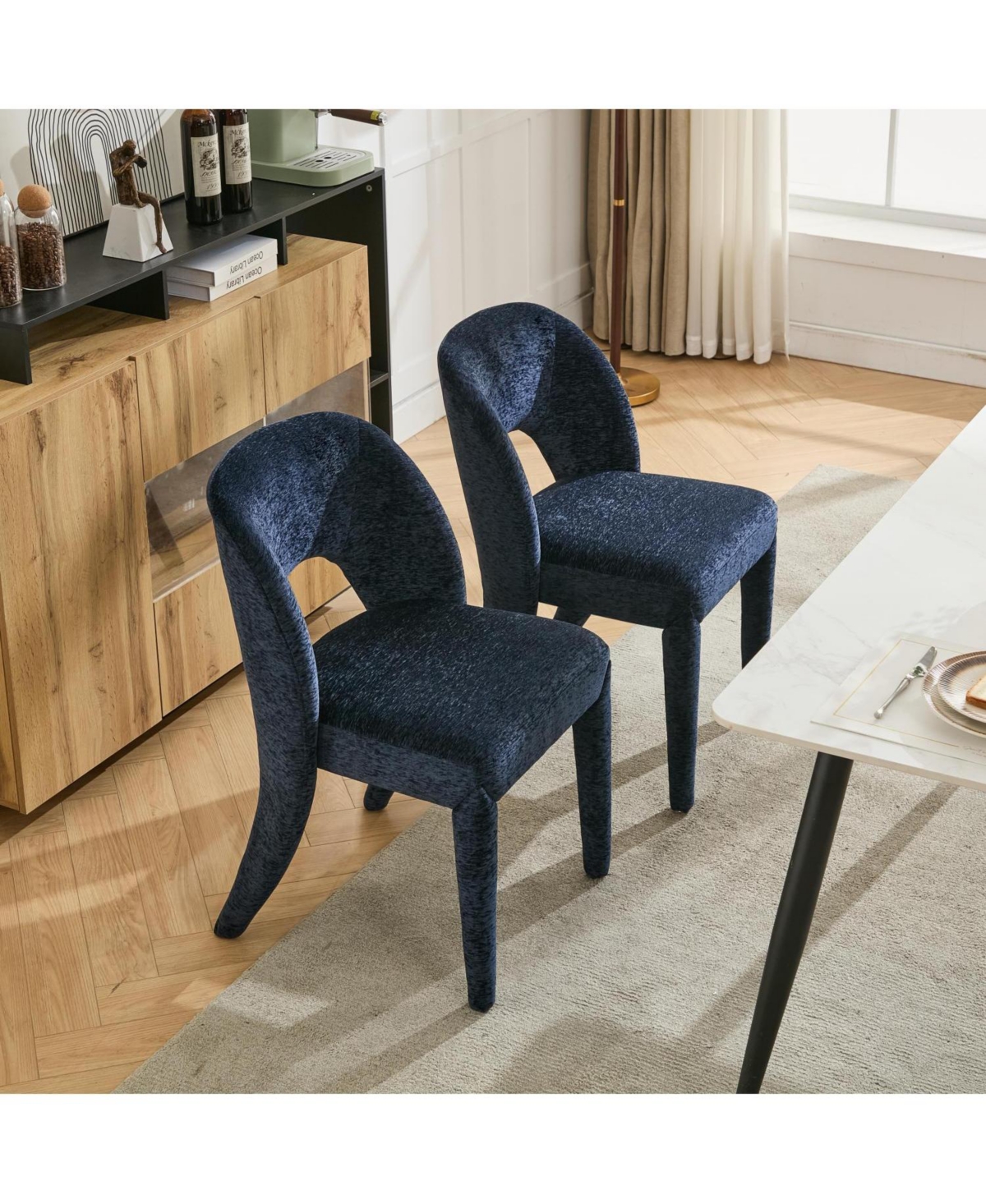 Click here for Streamdale Blue Chenille Dining Chairs - Hollow Ba... prices