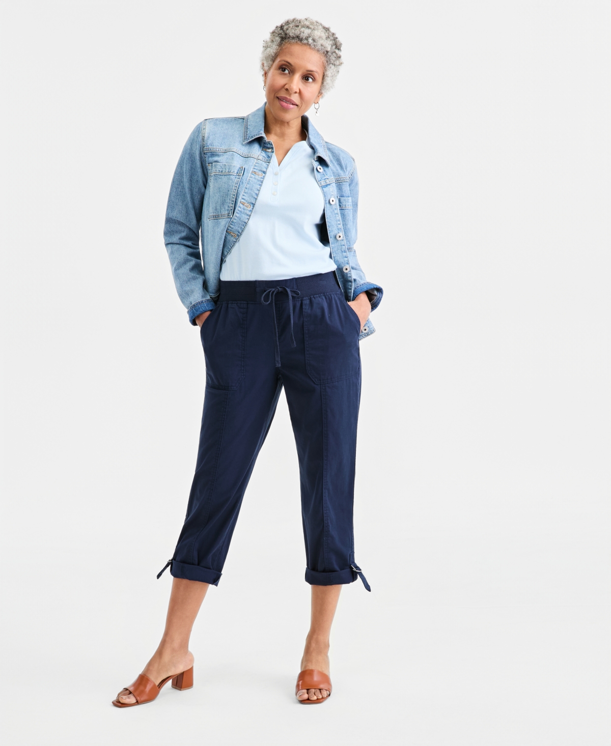 Style & Co Womens Mid-Rise Pull-On Capri Pants  Exclusively at Macys - Industrial Blue