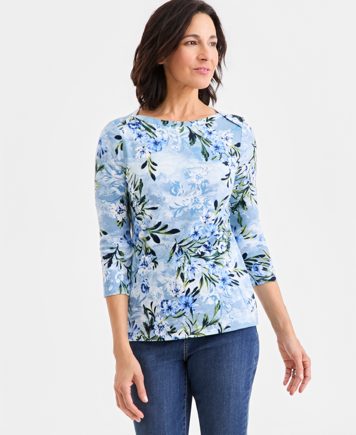 Click here for Style & Co Petite Floral Print Boat Neck Top  Macy... prices