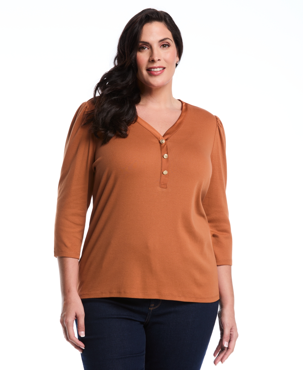 Click here for Rafaella Plus Size Plus Size 3/4 Puff Sleeve V-Nec... prices