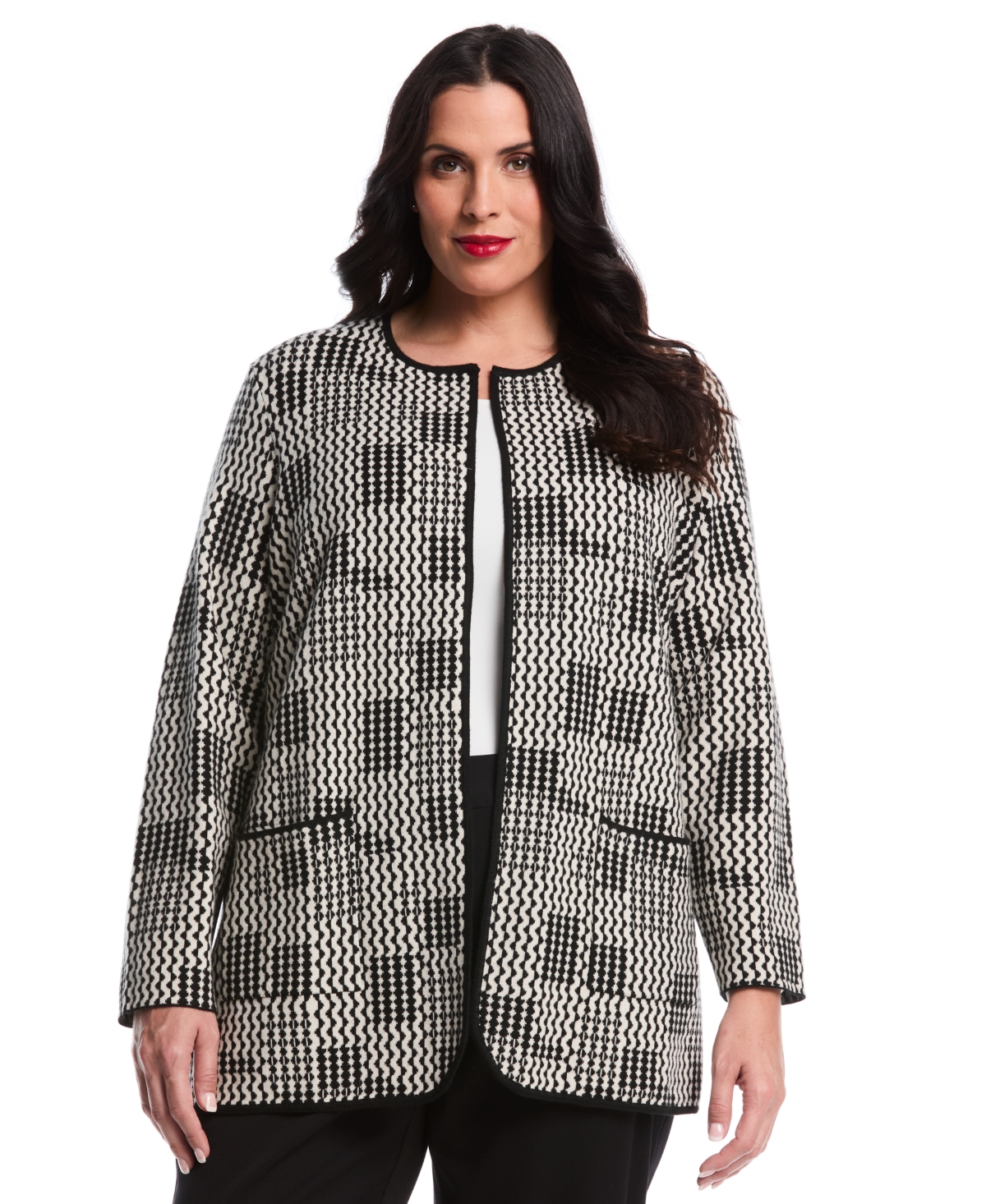 Click here for Rafaella Plus Size Plus Size Geo Patch Pocket Open... prices