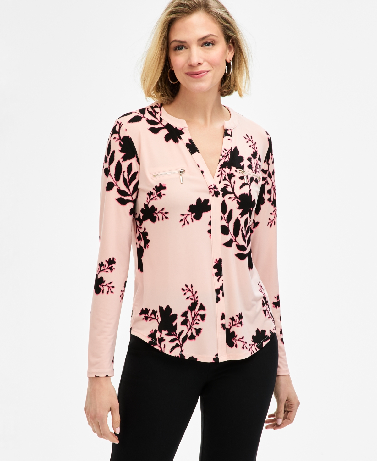 Click here for Jm Collection Womens Printed Zip Pocket Top  Macys... prices