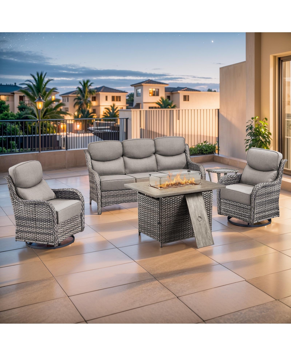 Click here for Gymojoy 5-Piece Pe Wicker Fire Pit Conversation Se... prices