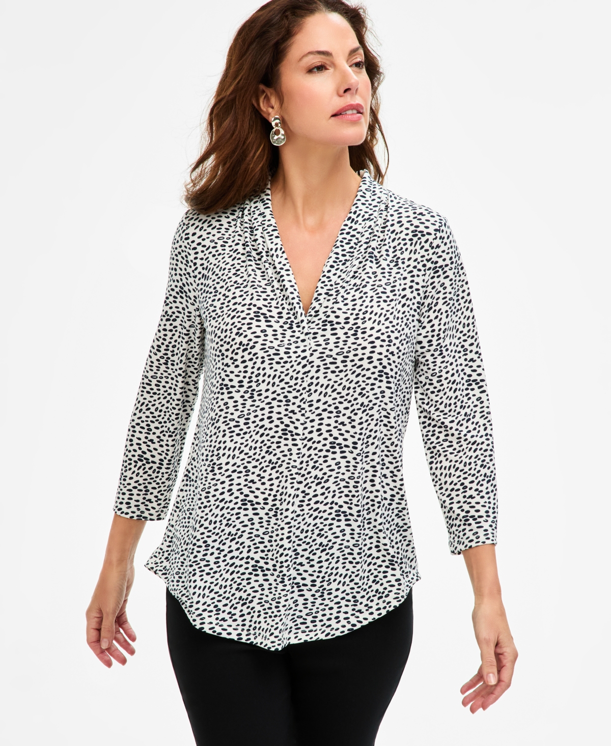 Click here for Jm Collection Womens Printed 3/4 Sleeve V-Neck Kni... prices