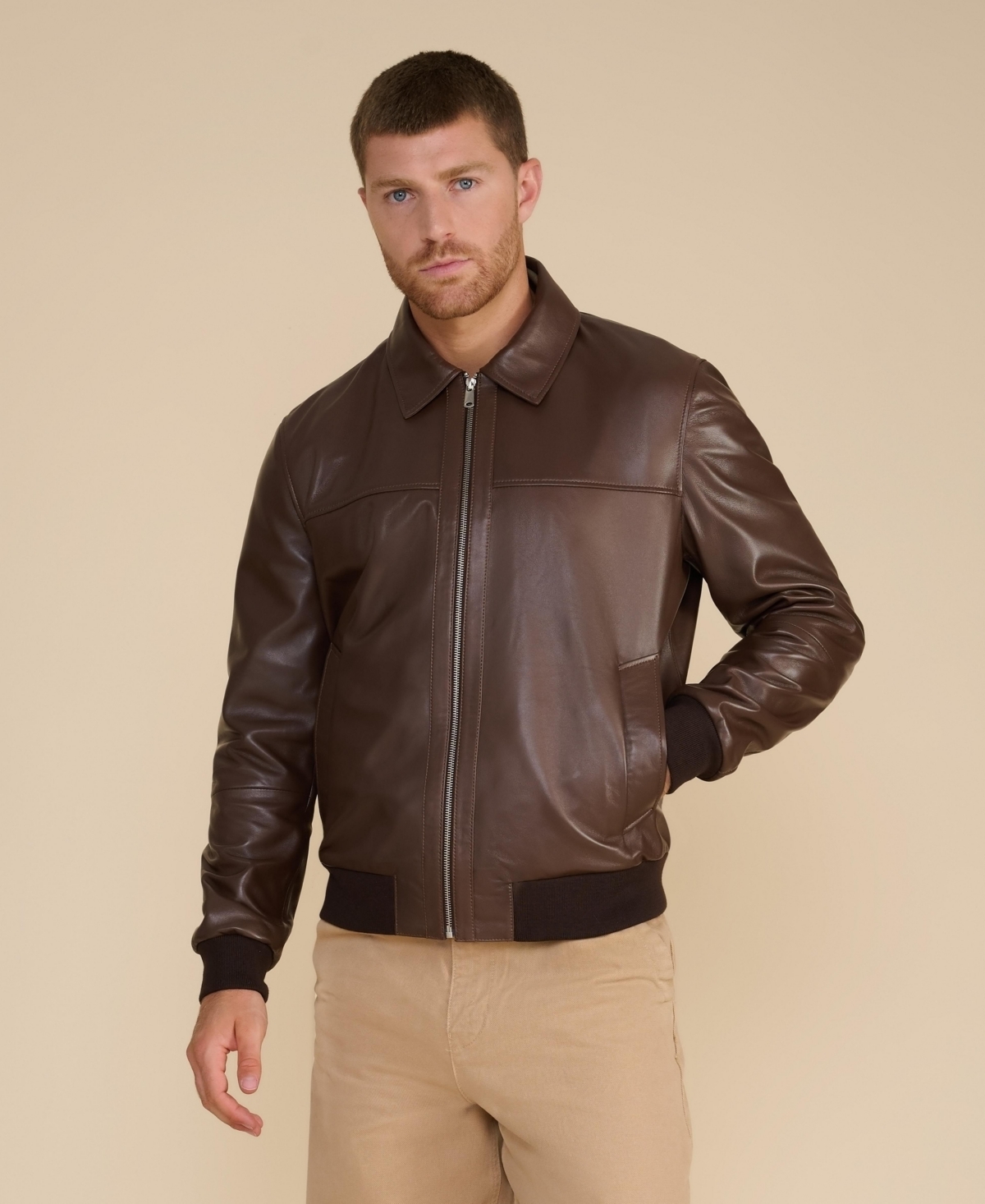 Click here for Furniq Uk Mens Men s Leather Bomber Jacket - Brown prices