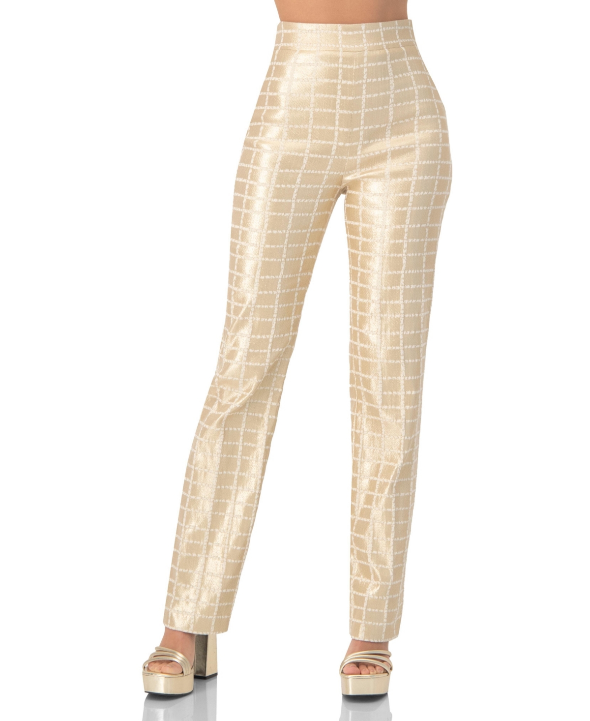 Click here for Ivonne Womens High-Waisted Metallic Check Pants -... prices