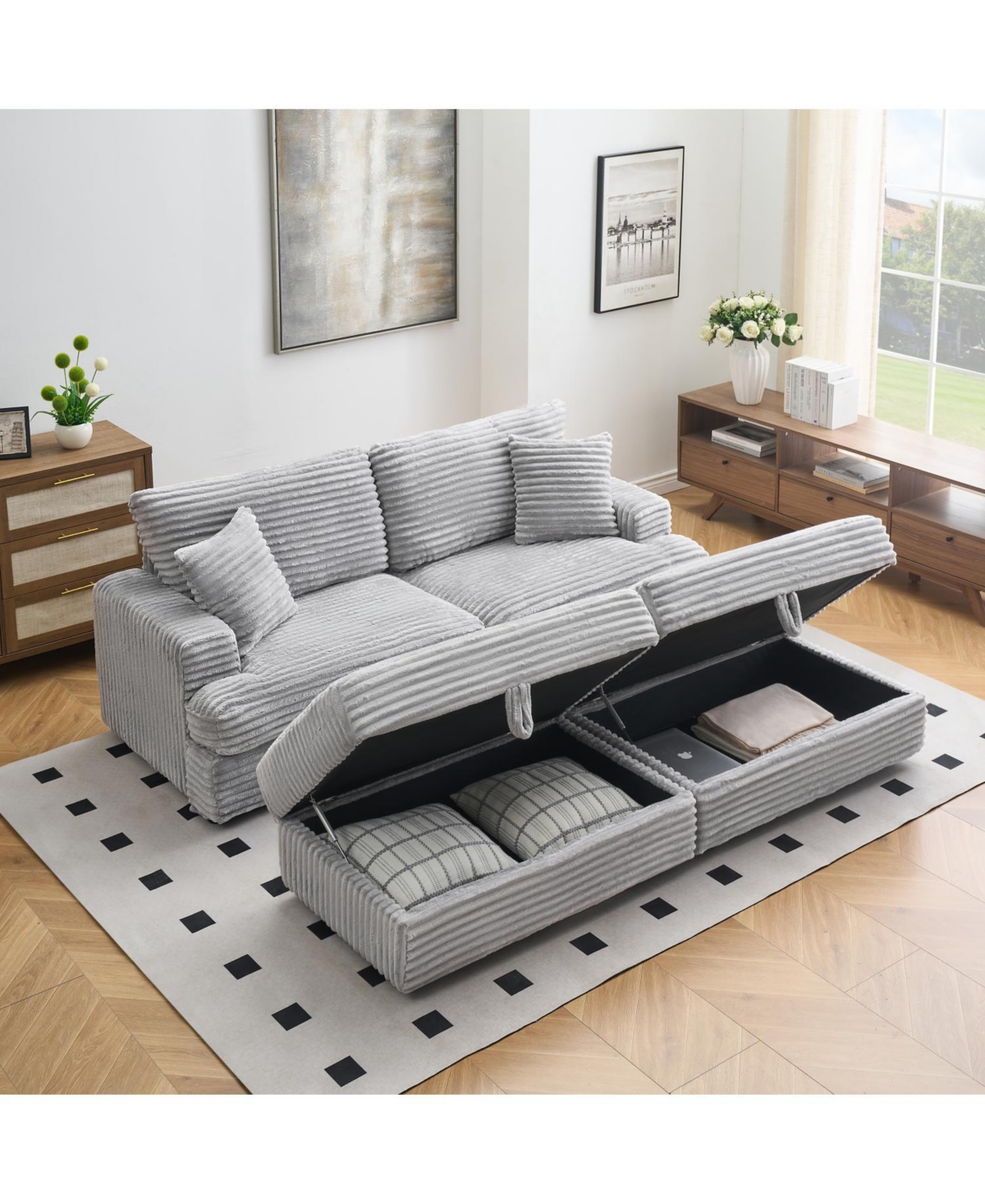 Click here for Streamdale Furniture + Sofa + Grey Corduroy + Stor... prices